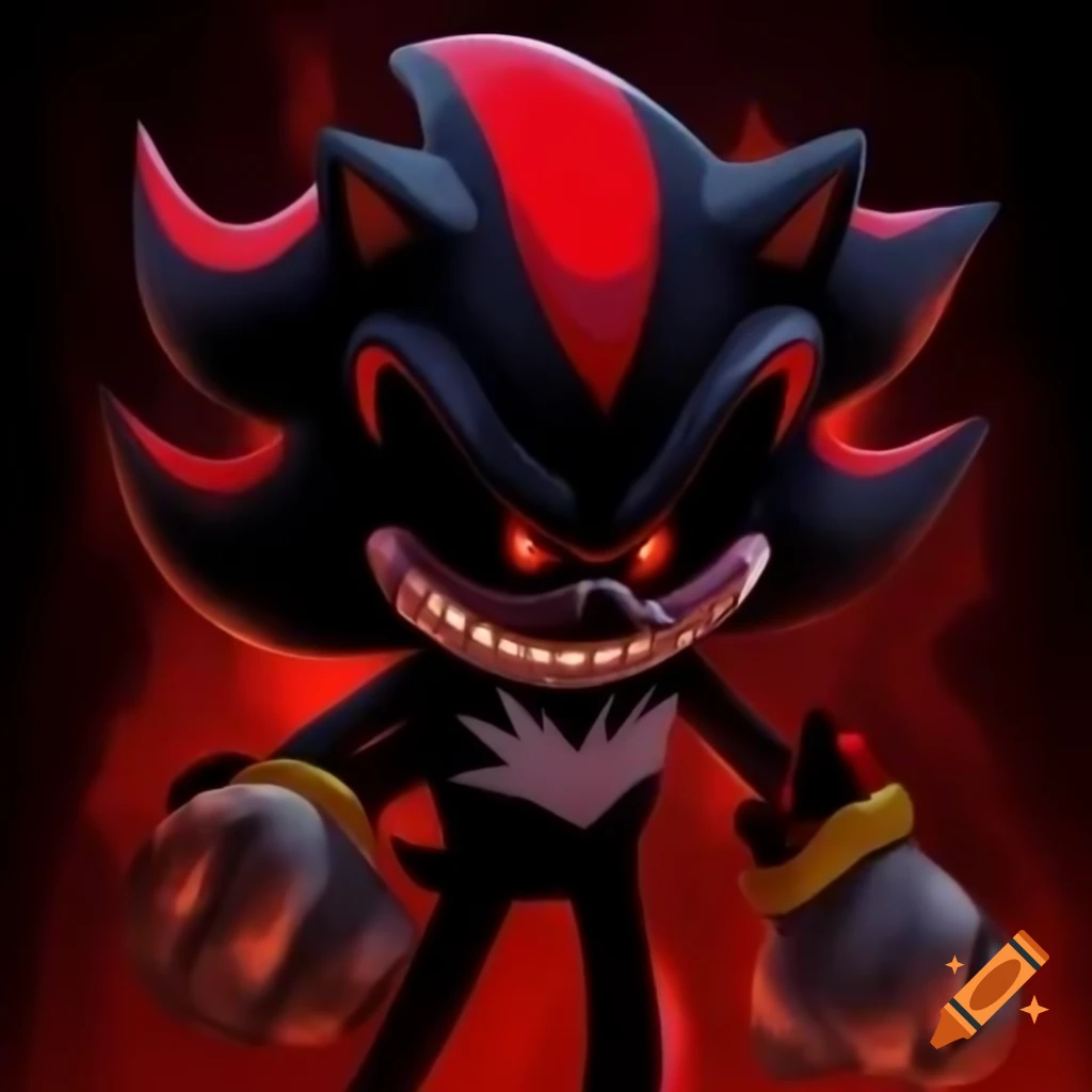 Scary depiction of Shadow the Hedgehog in a horror theme on Craiyon