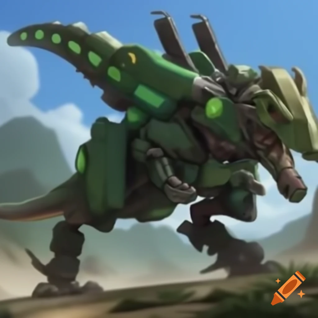 Spinosaurus designed as a Zoids robot in anime art style on Craiyon