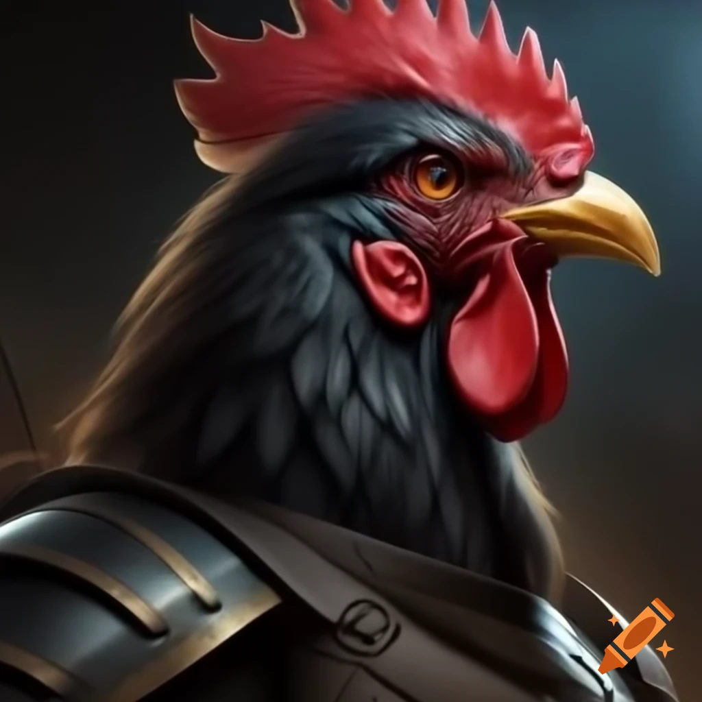 Aarakocra black rooster ranger in leather armor on Craiyon