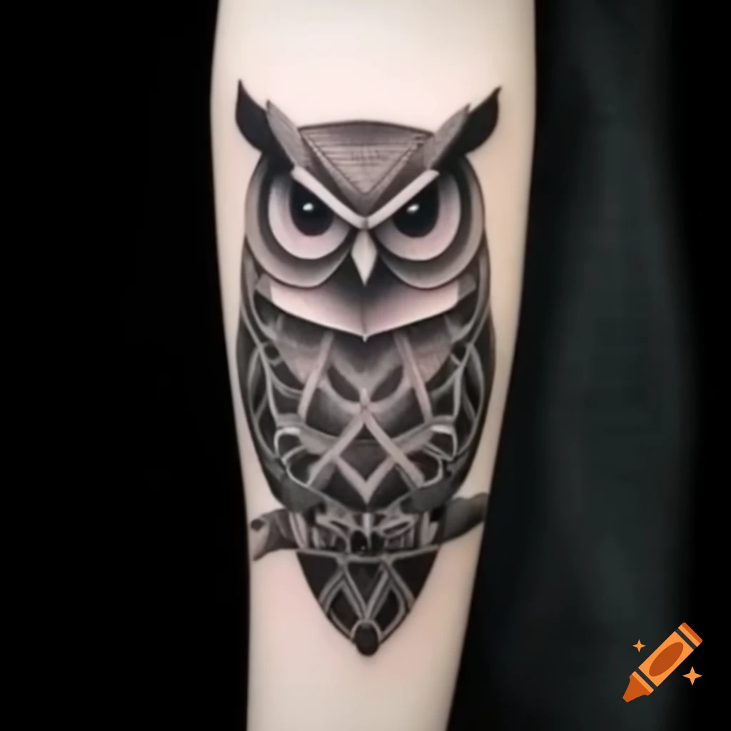 Geometric owl tattoo design for arm on Craiyon