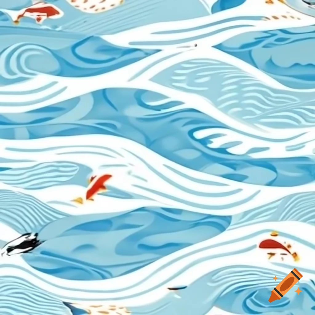 Water-themed design with wave patterns and koi fish, featuring light ...