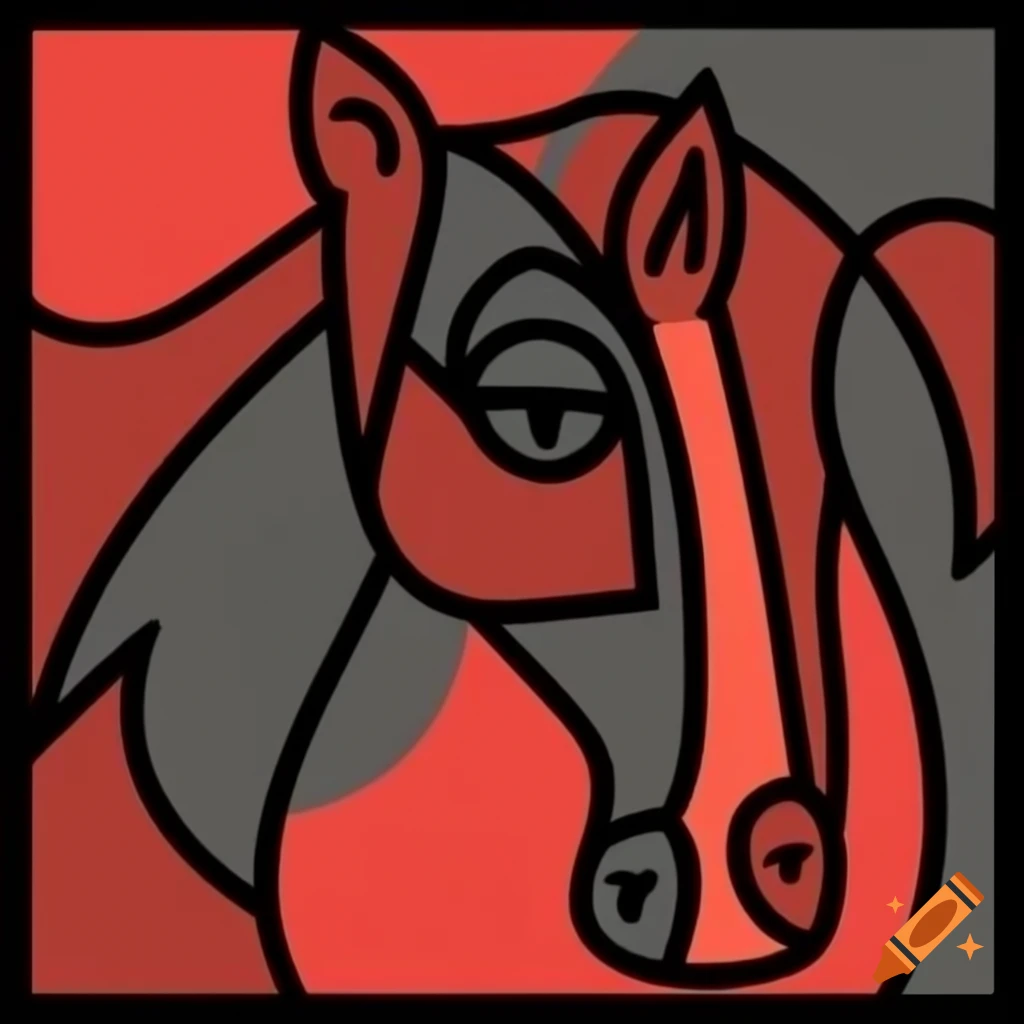 Abstract Cubism painting of ten horses in black and red on Craiyon