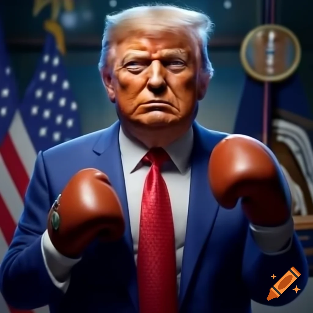 Cartoon depiction of Trump as a boxer standing over Biden on Craiyon