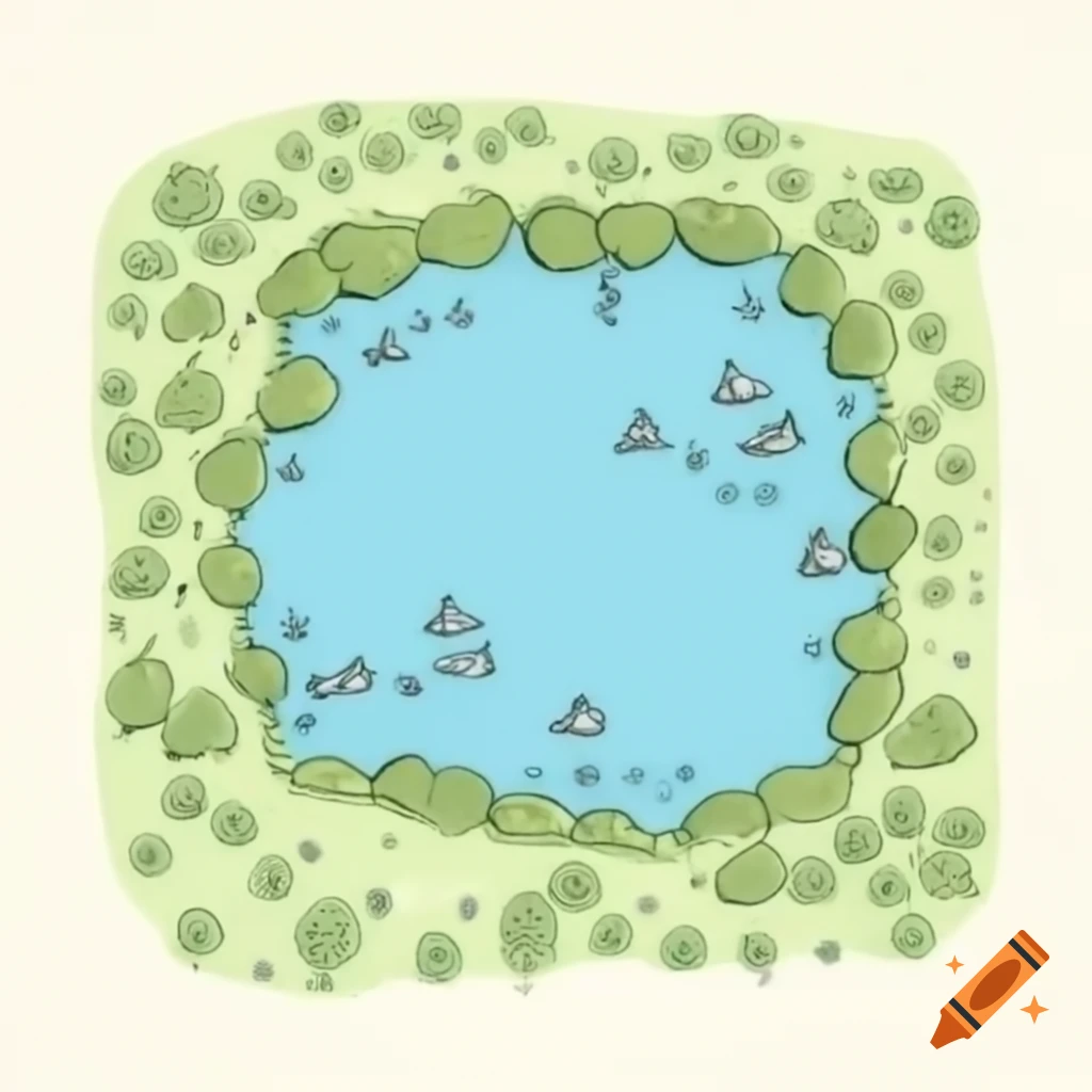 Square shaped fishing lake seen from birds eye view on Craiyon