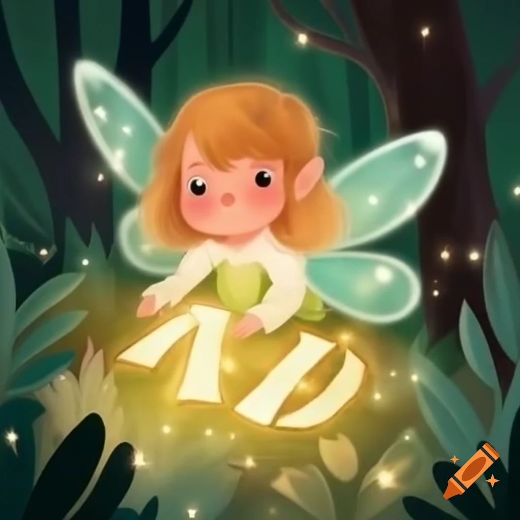 Magical fairy teaching children to spell with sparkling letters in a ...