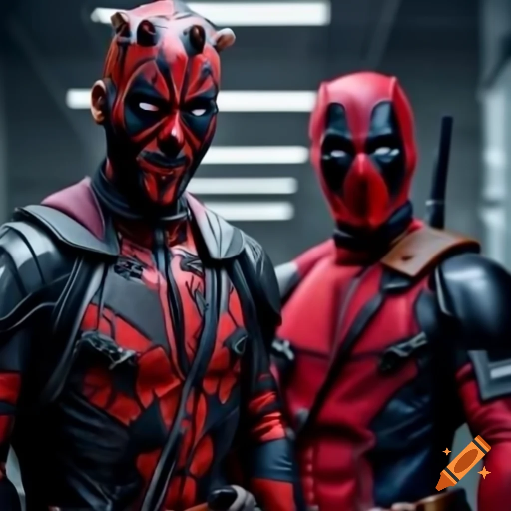 Darth maul and deadpool in an office setting on Craiyon