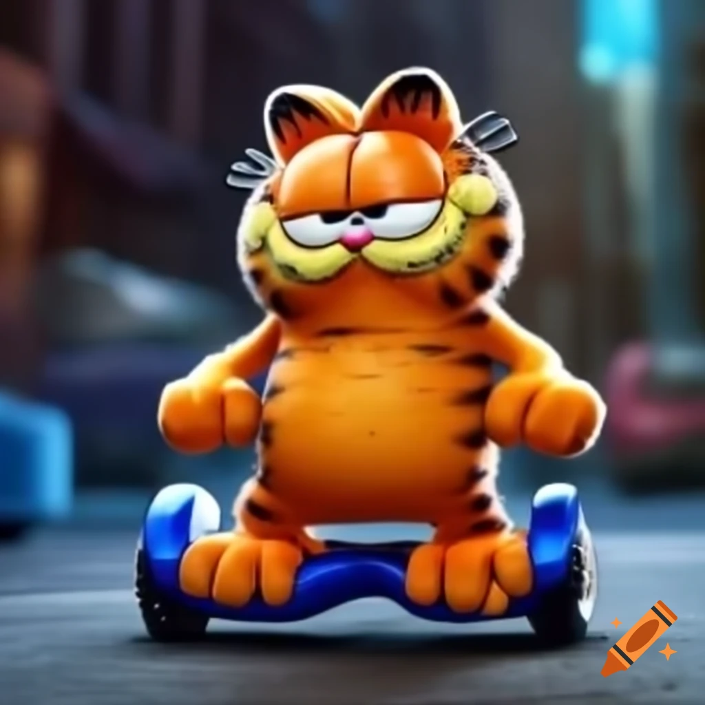 Garfield riding a hoverboard on Craiyon