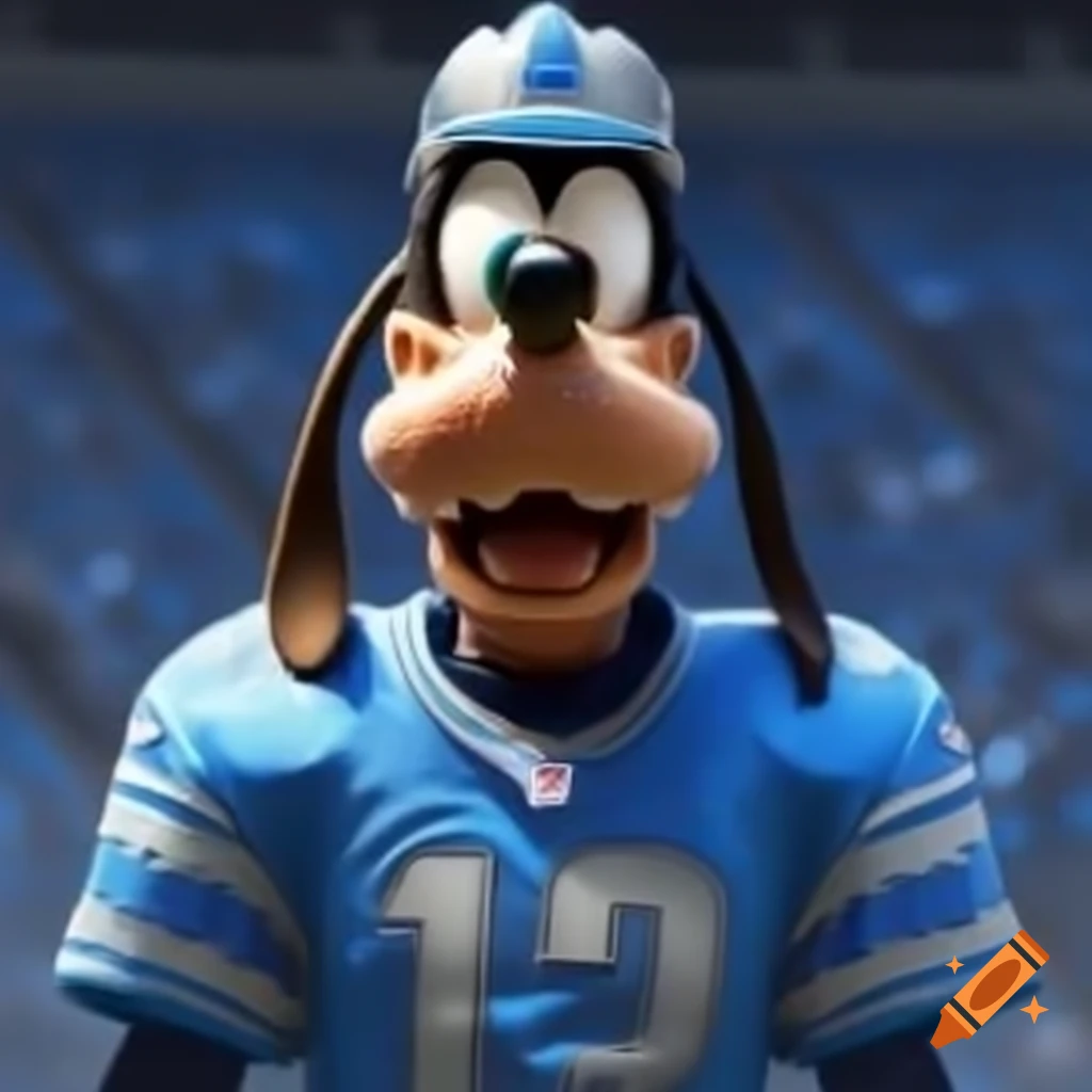 Goofy character wearing detroit lions uniform on Craiyon