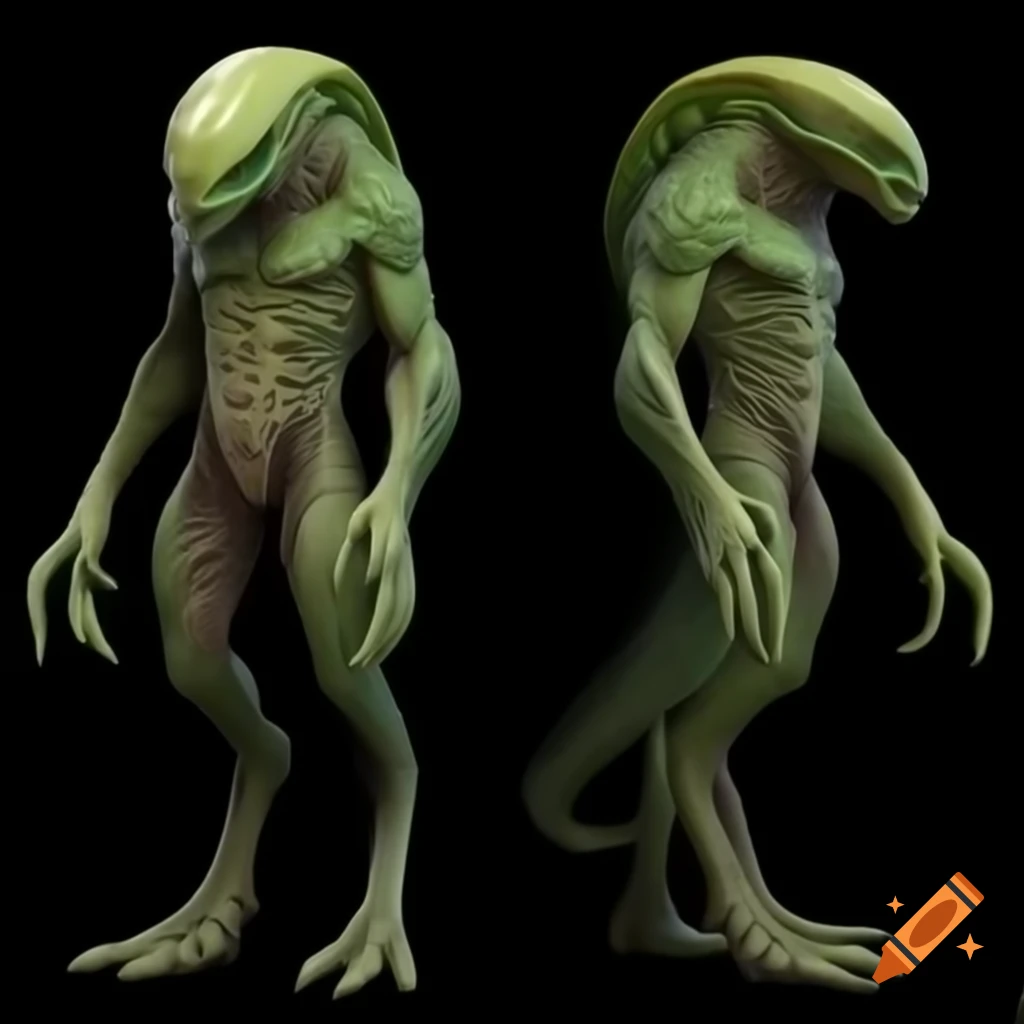 Alien creature with fish-like head and muscular humanoid body, digital ...