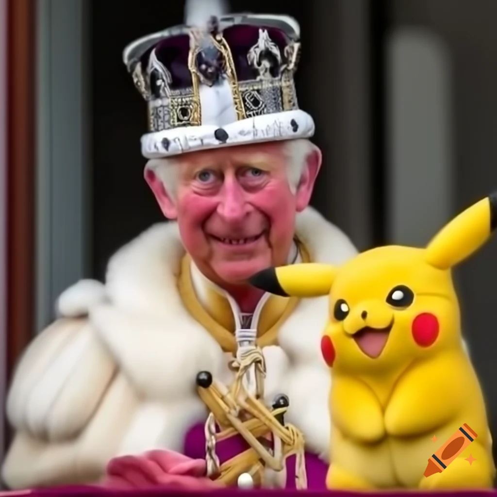 King Charles depicted as Pikachu in a playful illustration on Craiyon