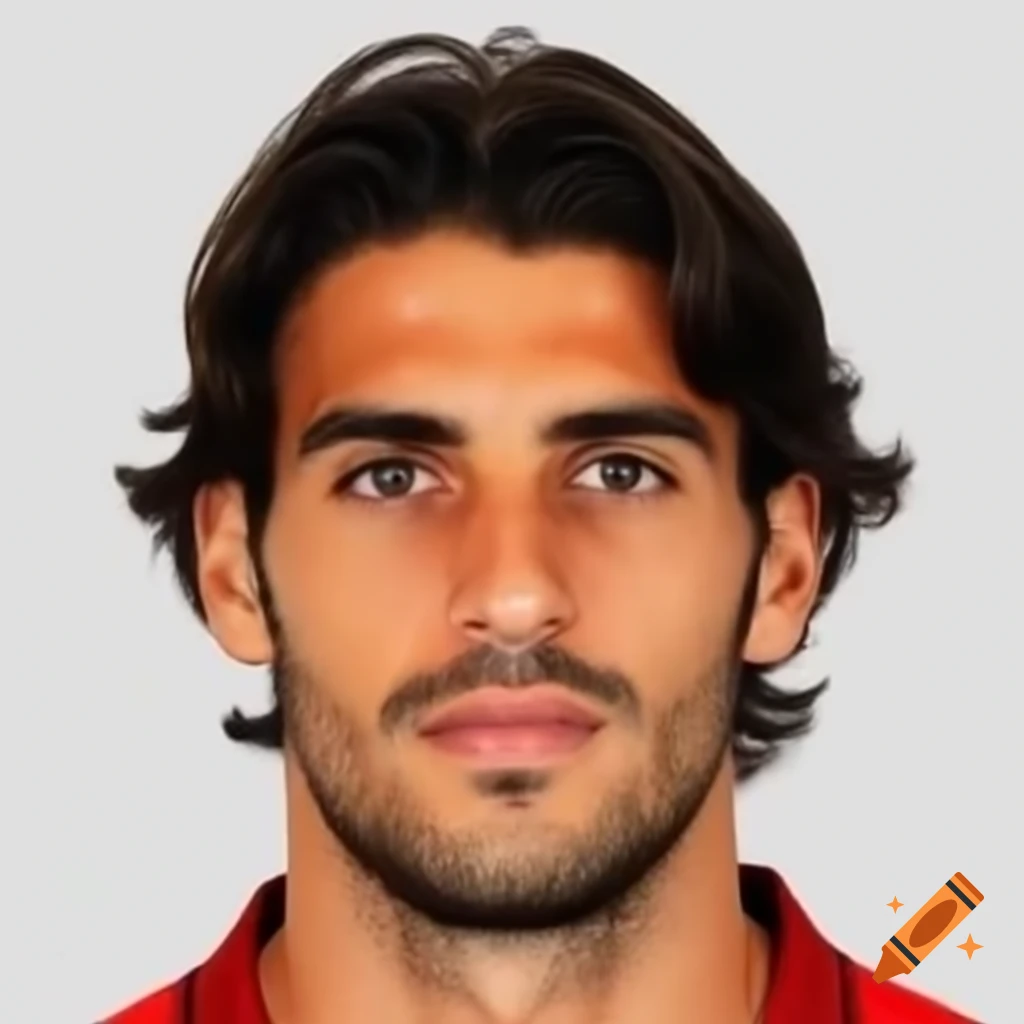 Headshot of Portuguese footballer with medium hair on Craiyon