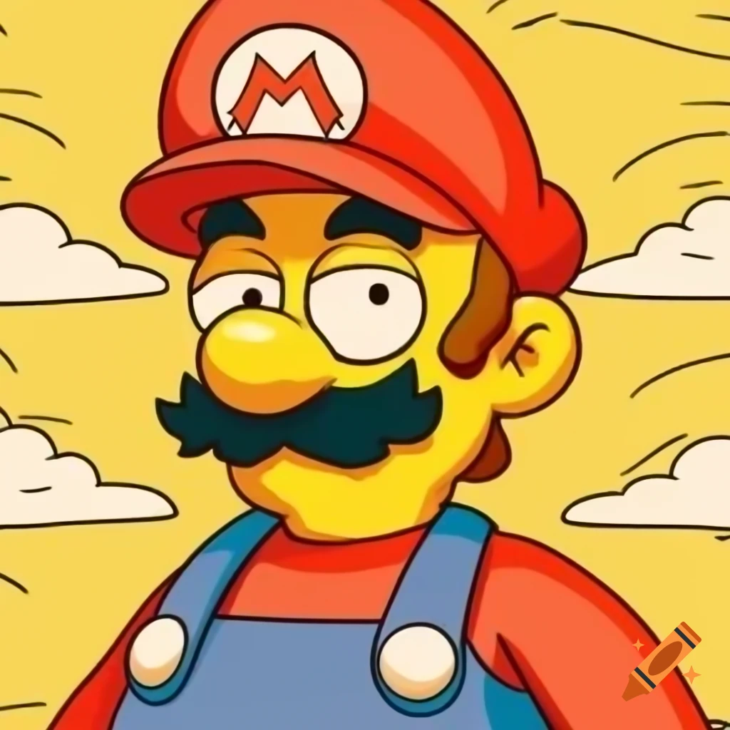 Mario character reimagined in The Simpsons art style on Craiyon