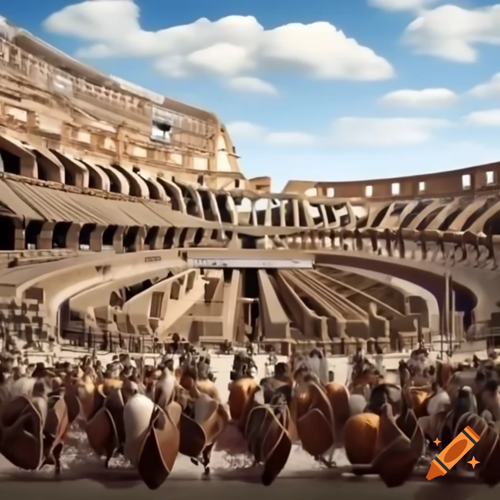 Romans enjoying gladiatorial games and chariot races in the colosseum ...