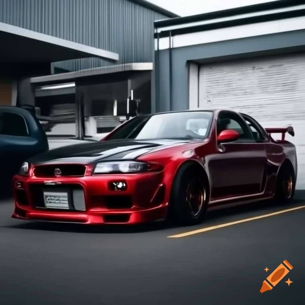 Modified Nissan R34 in stance style on Craiyon