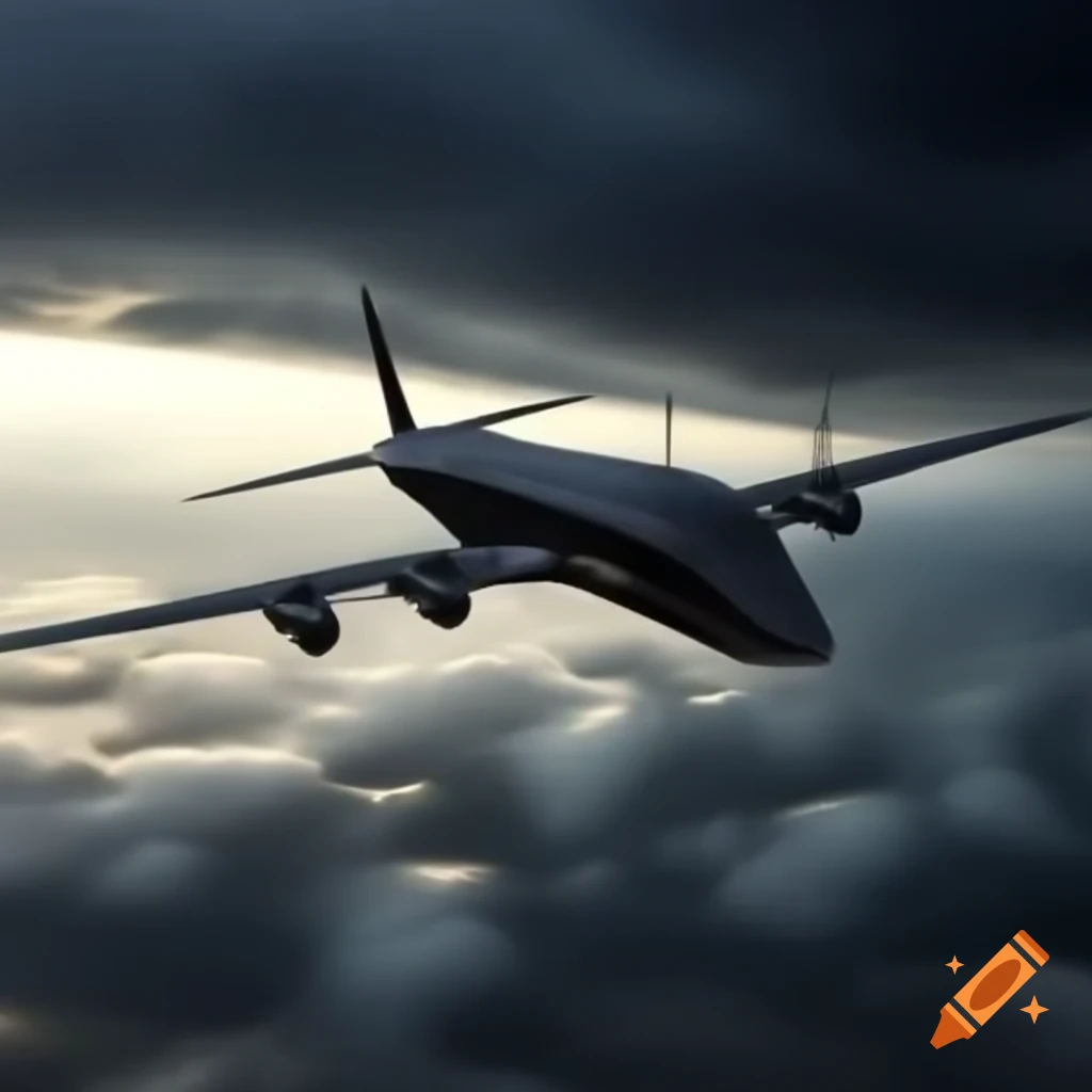 Giant black minimalistic plane with rectangular shapes approaching a ...