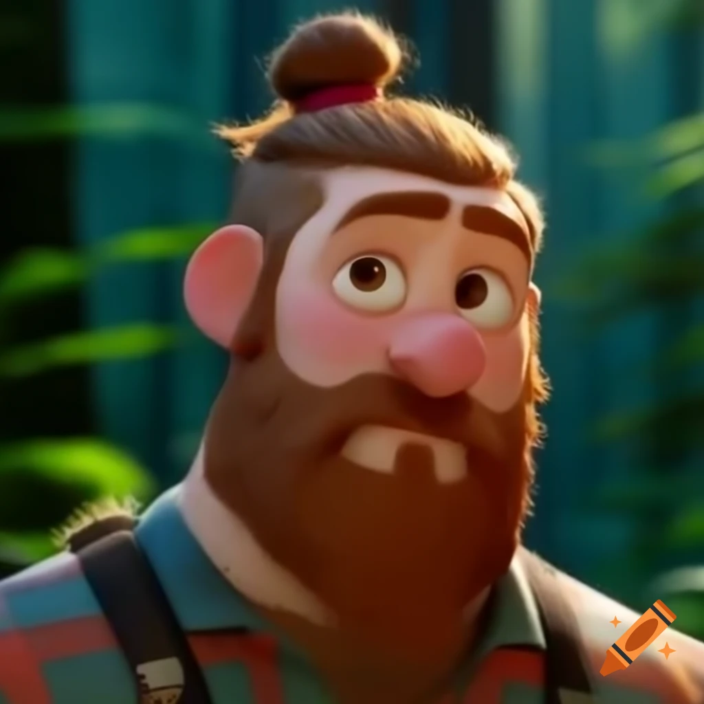 Pixar style avatar of bearded man with man bun in lumberjack shirt ...