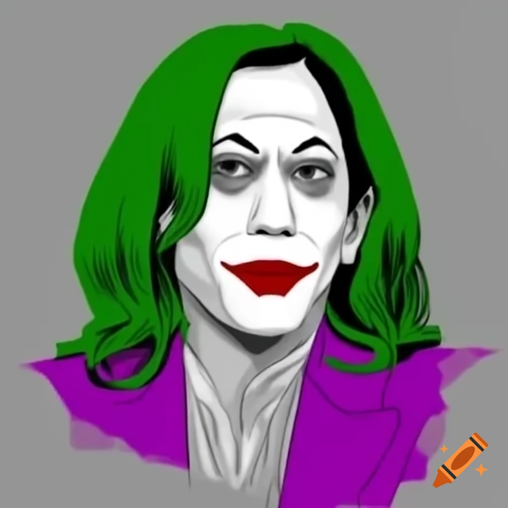 Kamala Harris depicted as the Joker in an artistic portrayal on Craiyon