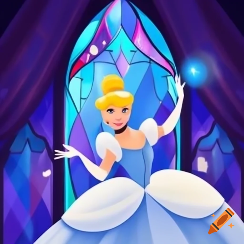 Stained glass window depicting Cinderella on Craiyon