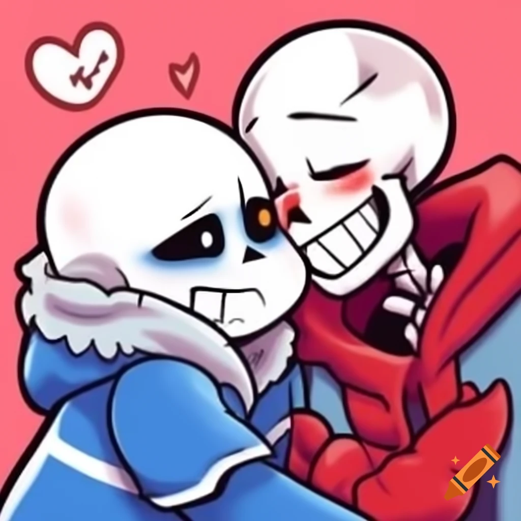 Sans and Papyrus from Undertale sharing a kiss on Craiyon