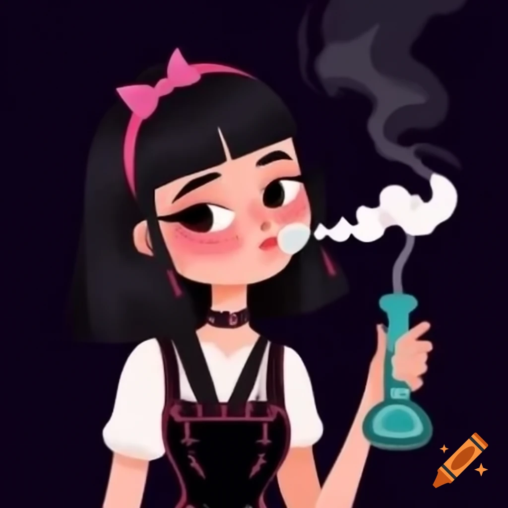 Goth girl relaxing with a bong on Craiyon