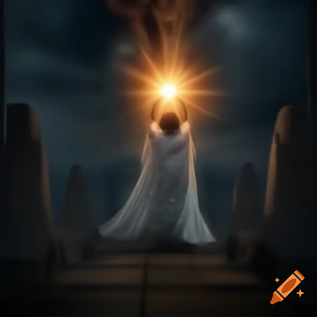 Ethereal scene with a goddess and blinding light, invoking dream-like powers on Craiyon
