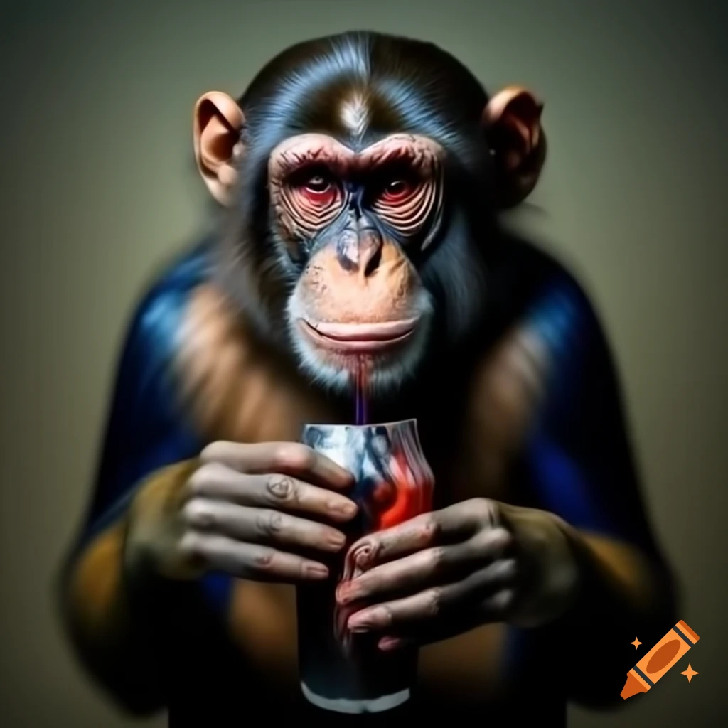 Monkey in sunglasses riding a bicycle and drinking cola in art style on ...