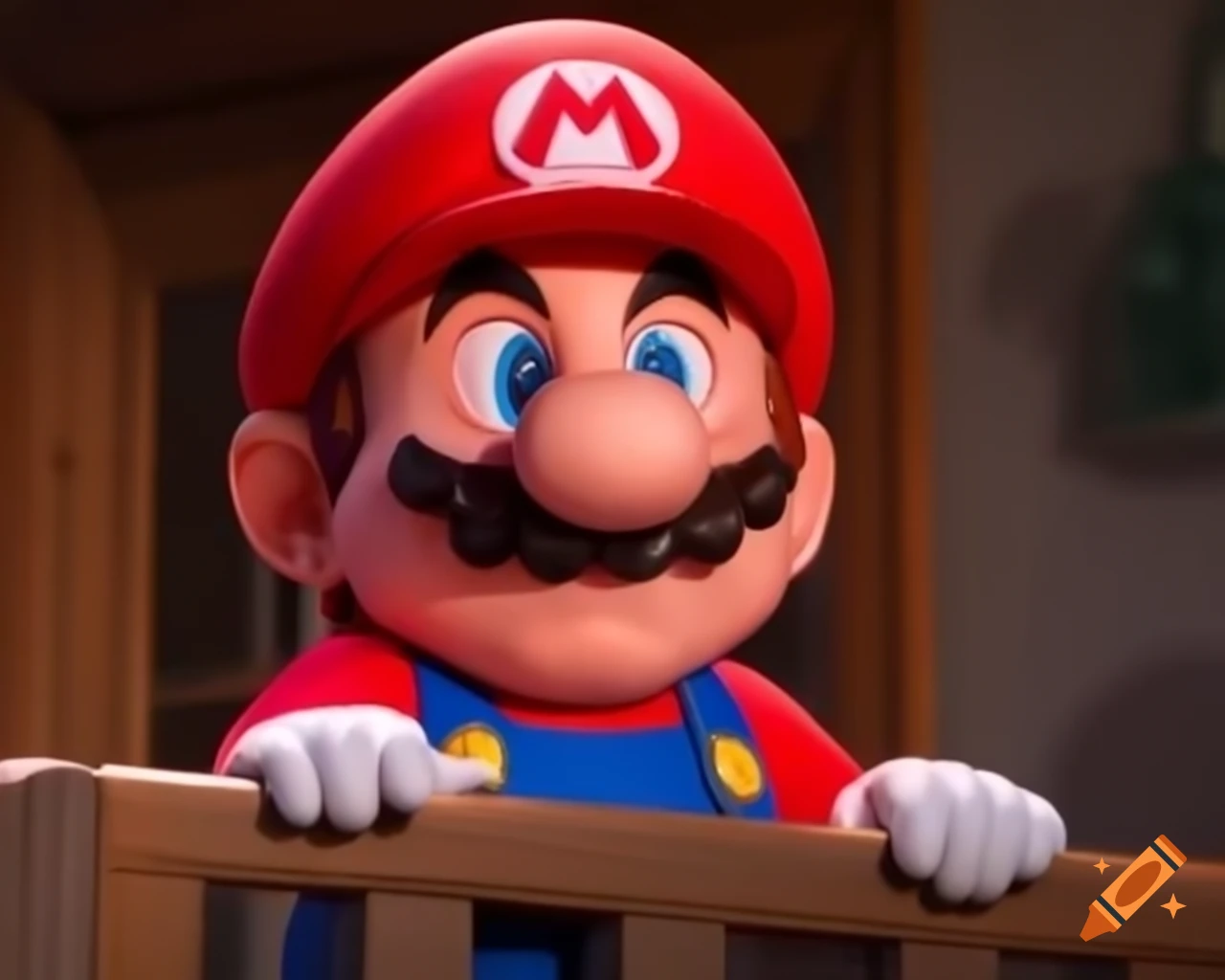 Mario expressing sadness about his falling moustache on Craiyon