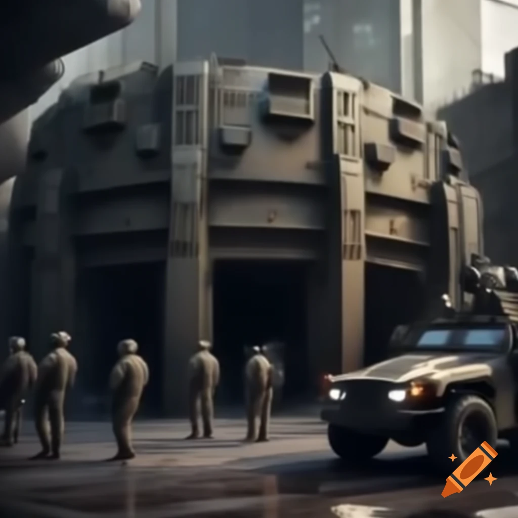 Photo realistic underground military base featuring blast doors and ...