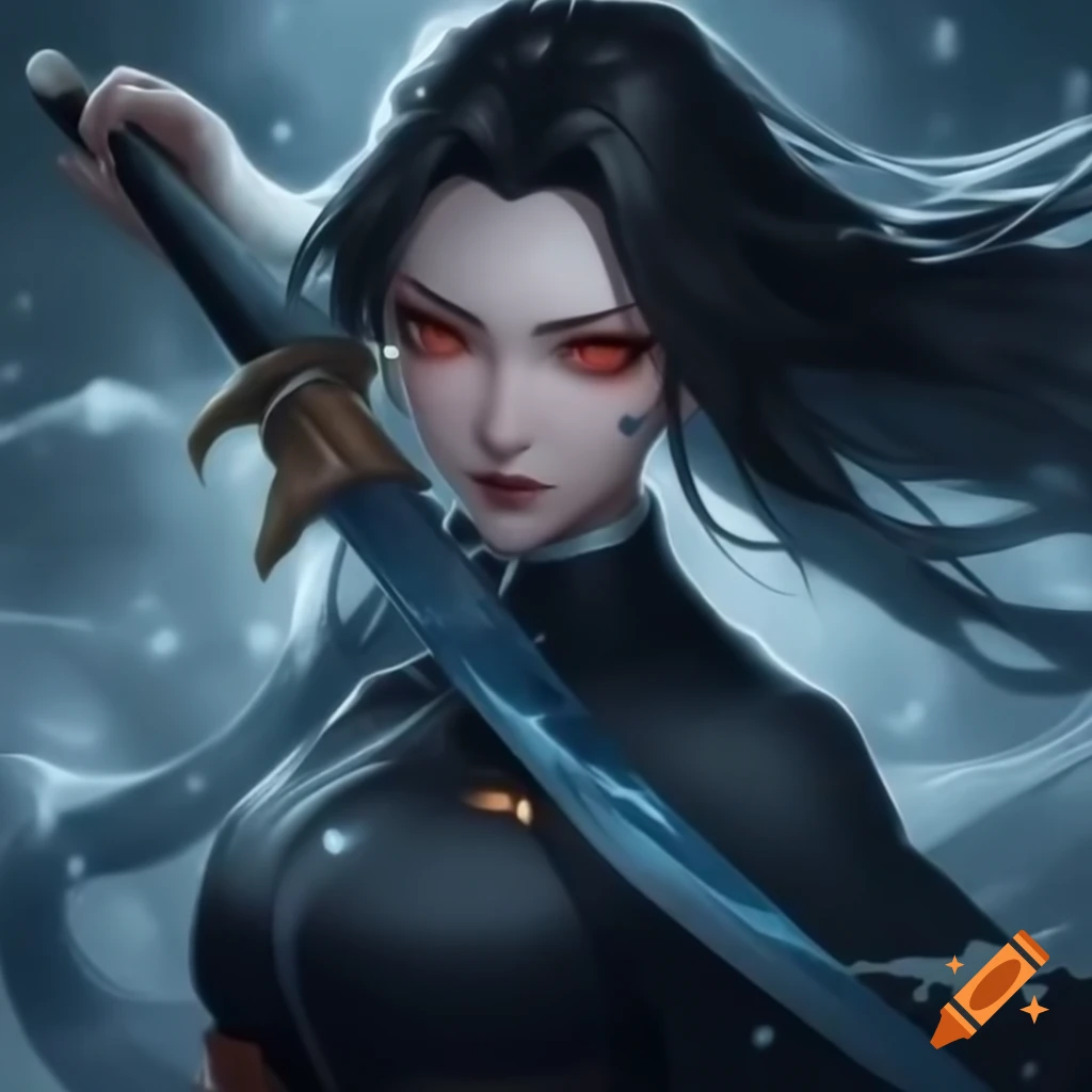 Elegant female Hashira from Demon Slayers with ice-themed sword and ...