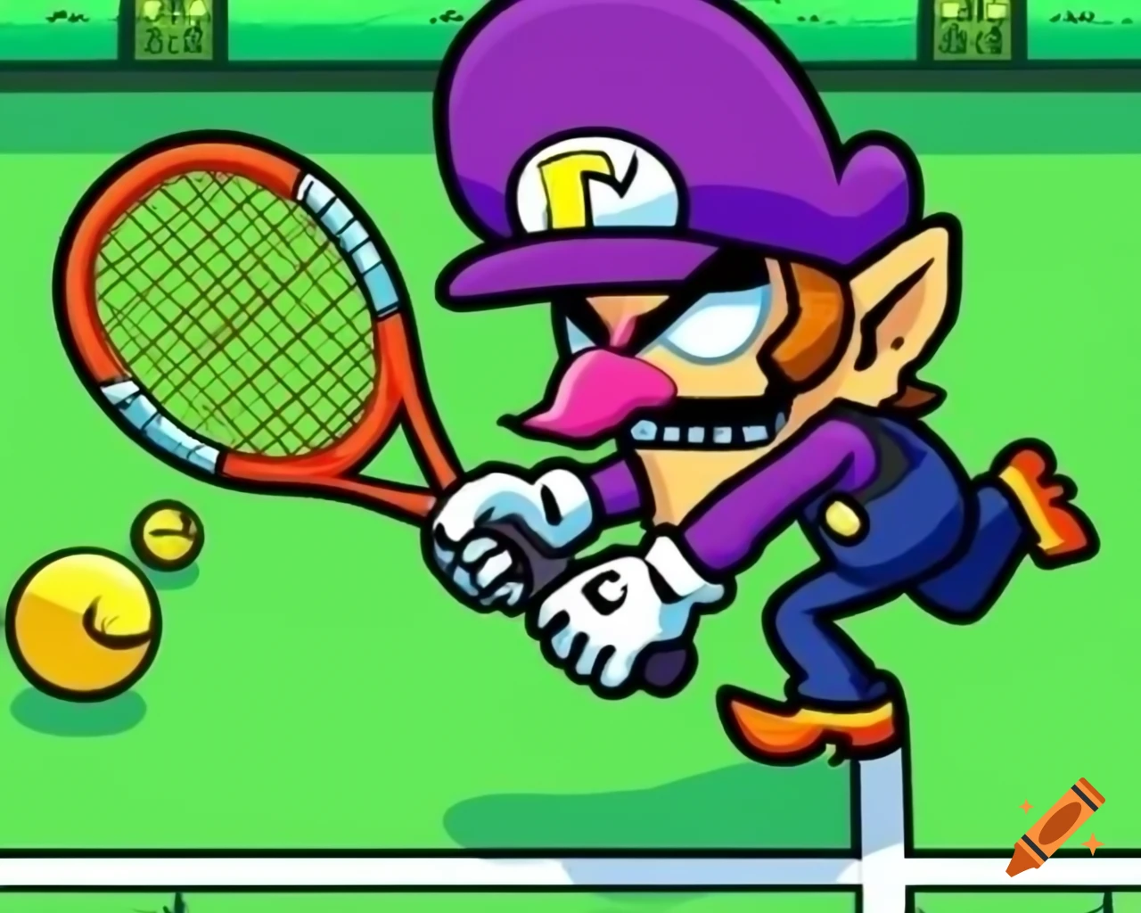 Waluigi playing tennis in Scribblenauts Unlimited graphics on Craiyon