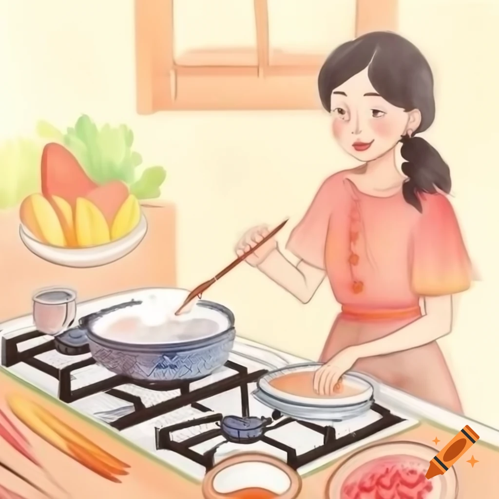 Warmly colored watercolor-style illustration of a woman adding salt to ...