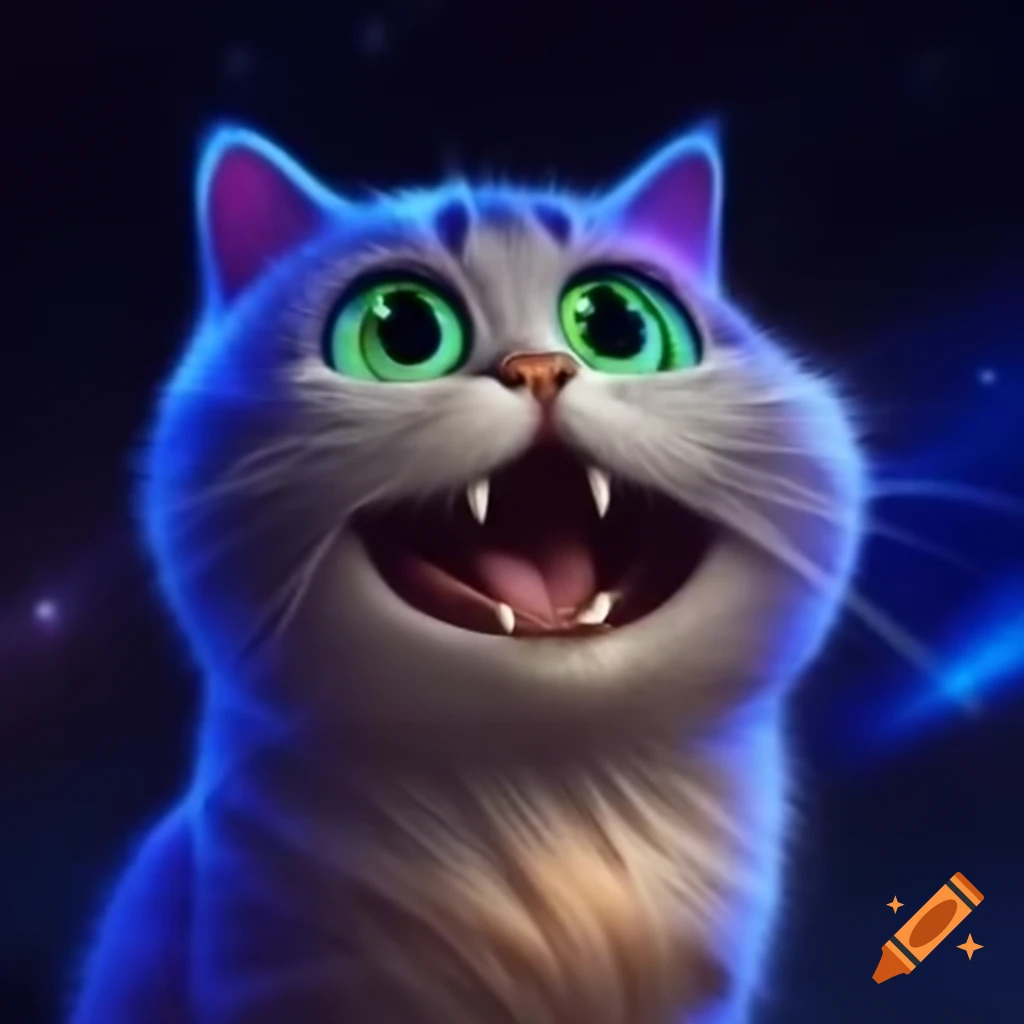 Smiling cat floating in a galaxy on Craiyon