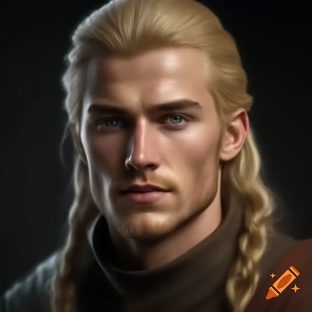 Realistic portrait of a handsome medieval squire with blonde hair on ...