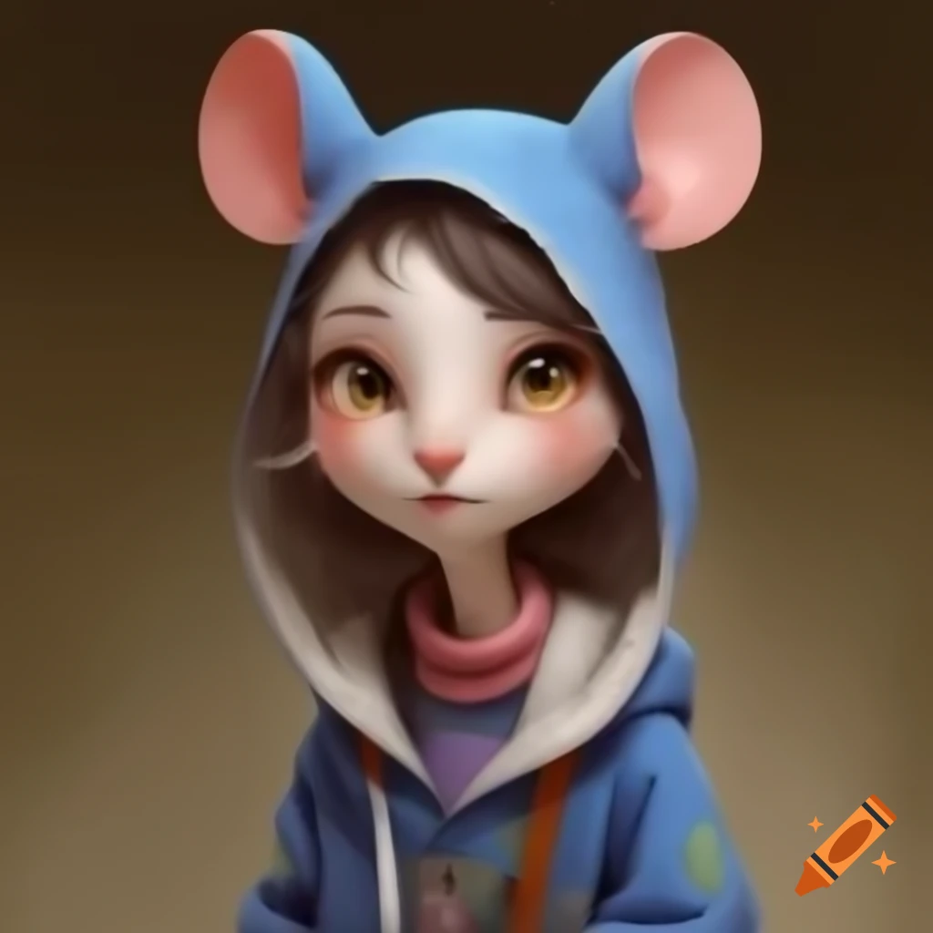 Anime-style portrayal of human girl and mouse on Craiyon