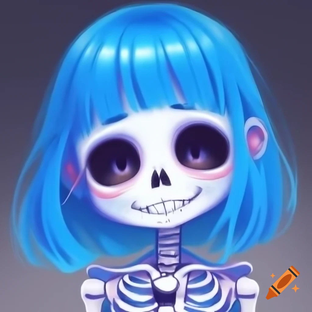 Skeleton girl with blue hair on Craiyon