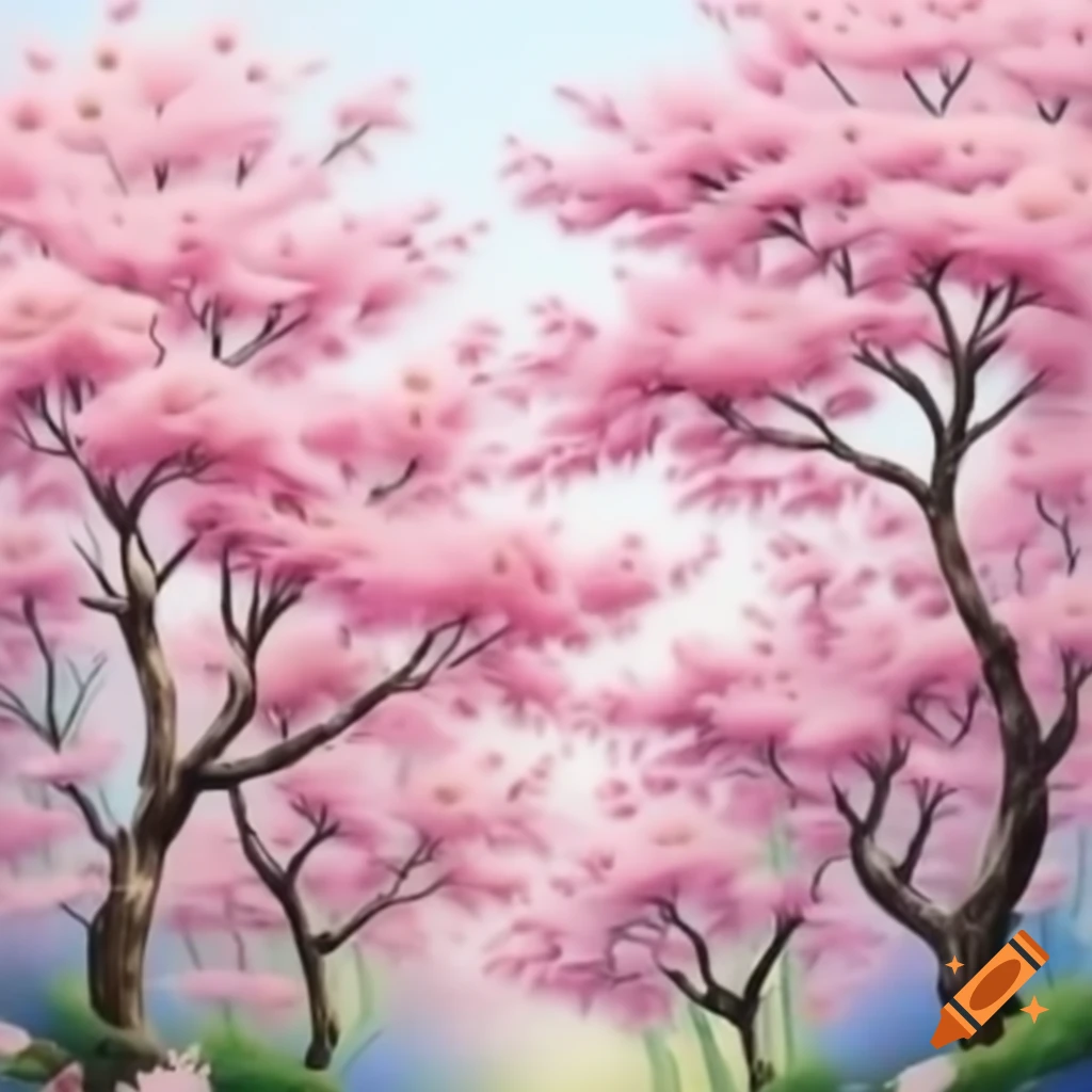 Realistic drawing of blooming trees on Craiyon