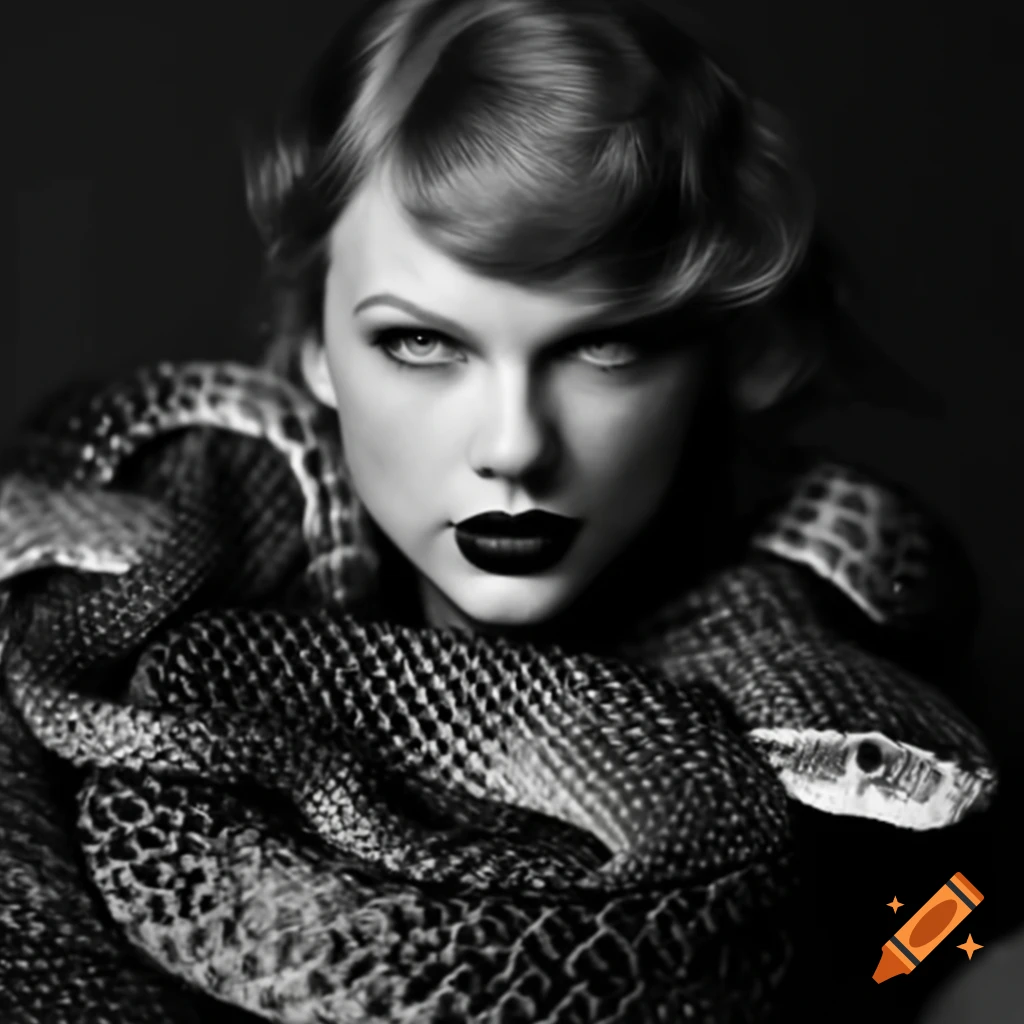 Taylor Swift themed artwork featuring snakes in black and white on Craiyon