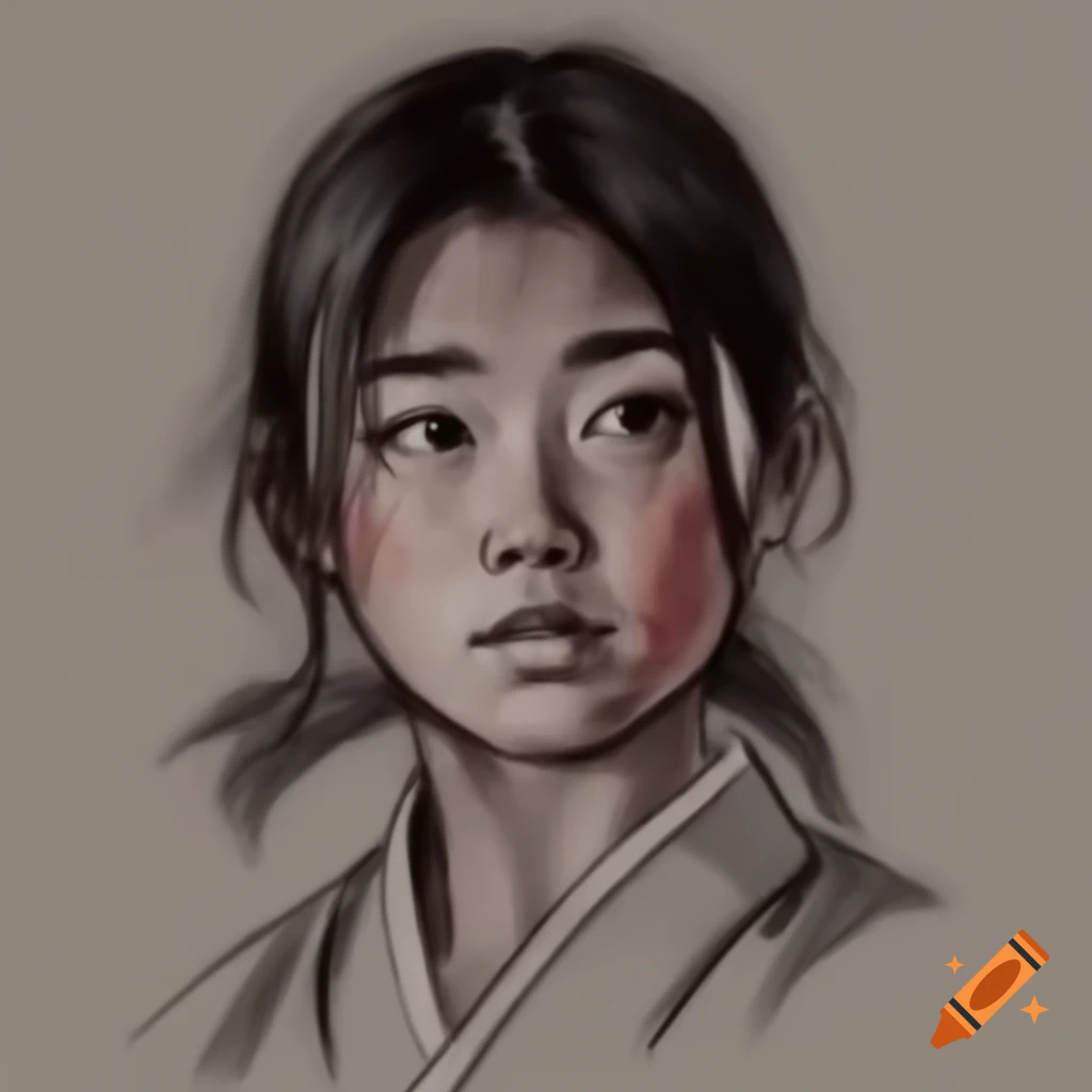 Sketch of young Asian woman practicing martial arts on Craiyon