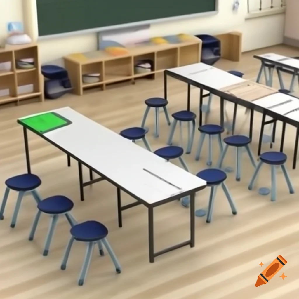 Classroom setup with two vertical tables for 30 students, tv ...