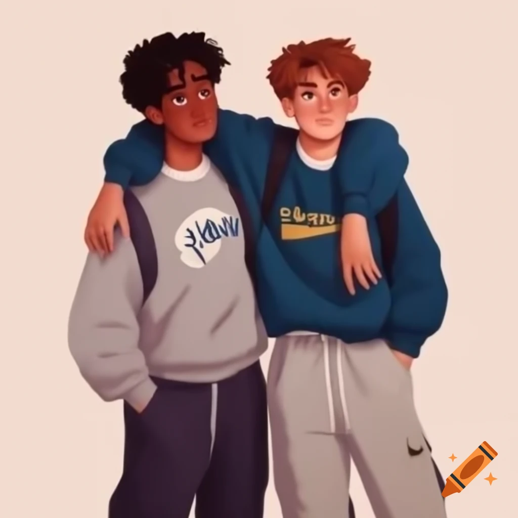 Two male college friends dressed in casual jock attire on Craiyon