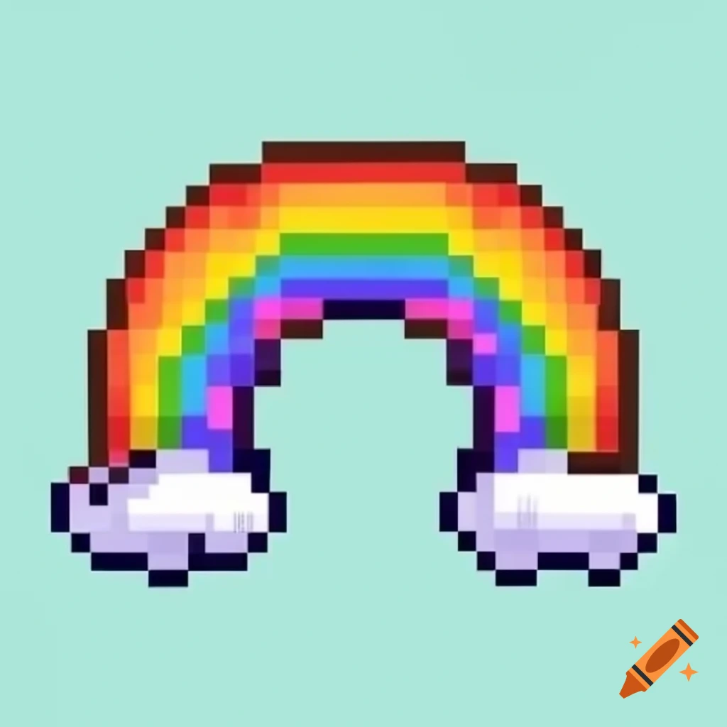Large pixel art representation of a rainbow on Craiyon