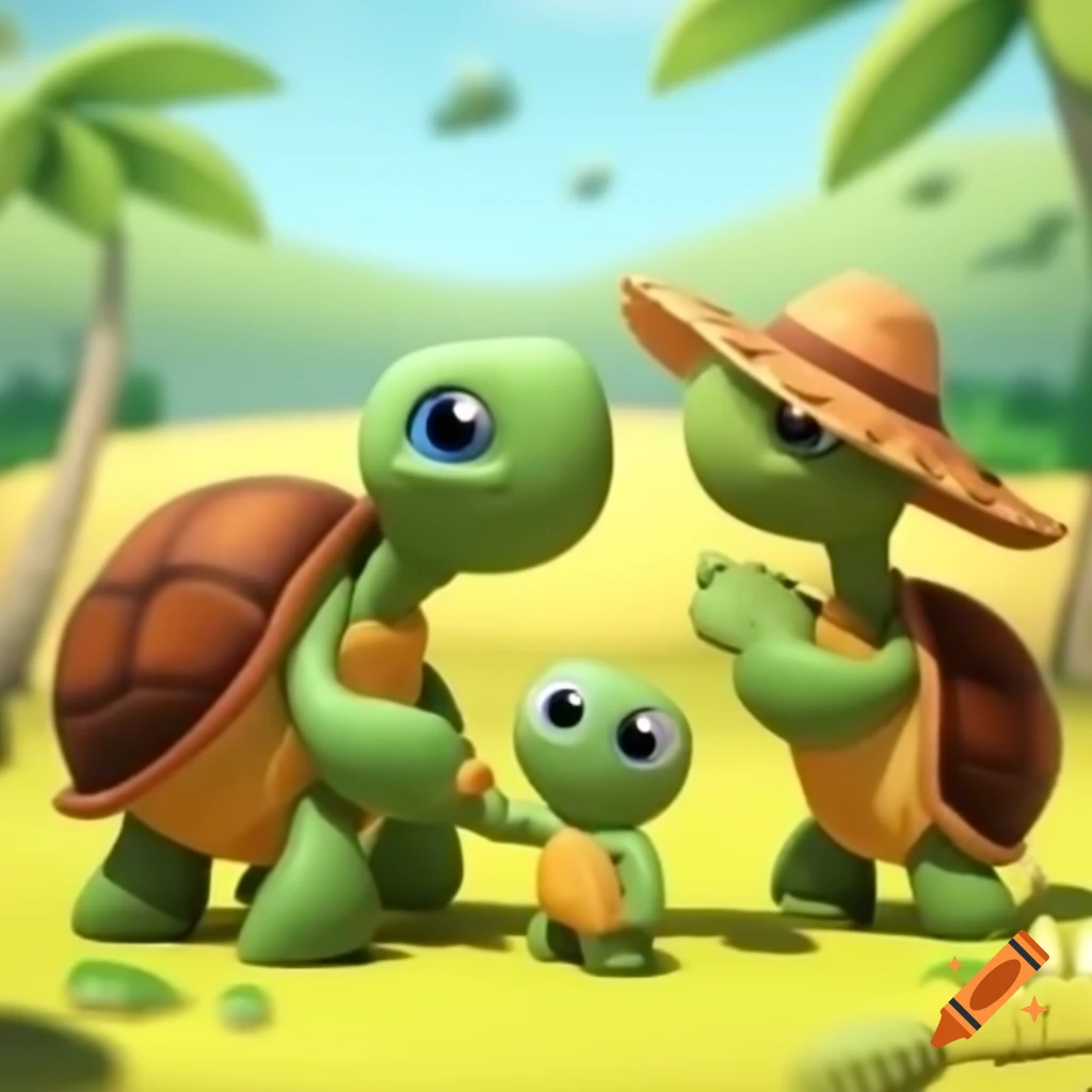 Cartoon turtle family with mom, dad, and baby turtle on Craiyon
