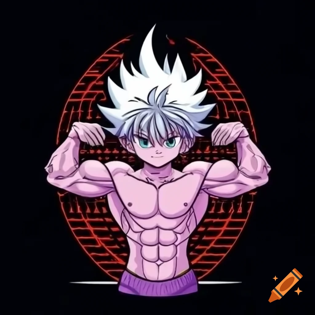 Killua showcasing muscles on Craiyon