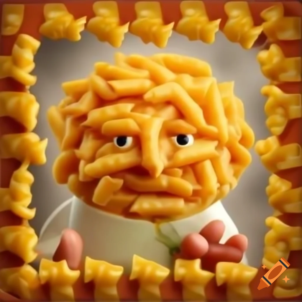 Pasta packaging featuring cartoon man made of macaroni in Soviet poster ...