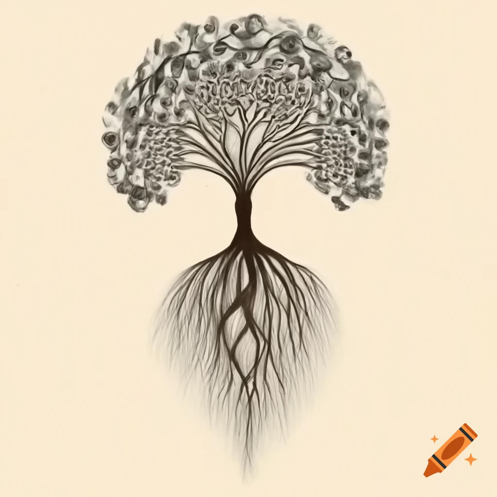 Intricate spiral drawing showing roots transforming into brambles ...