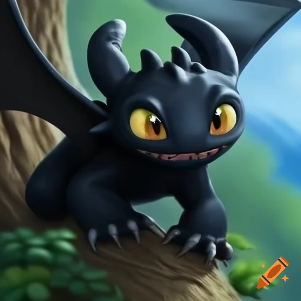 Toothless climbing into a tree to sleep on Craiyon