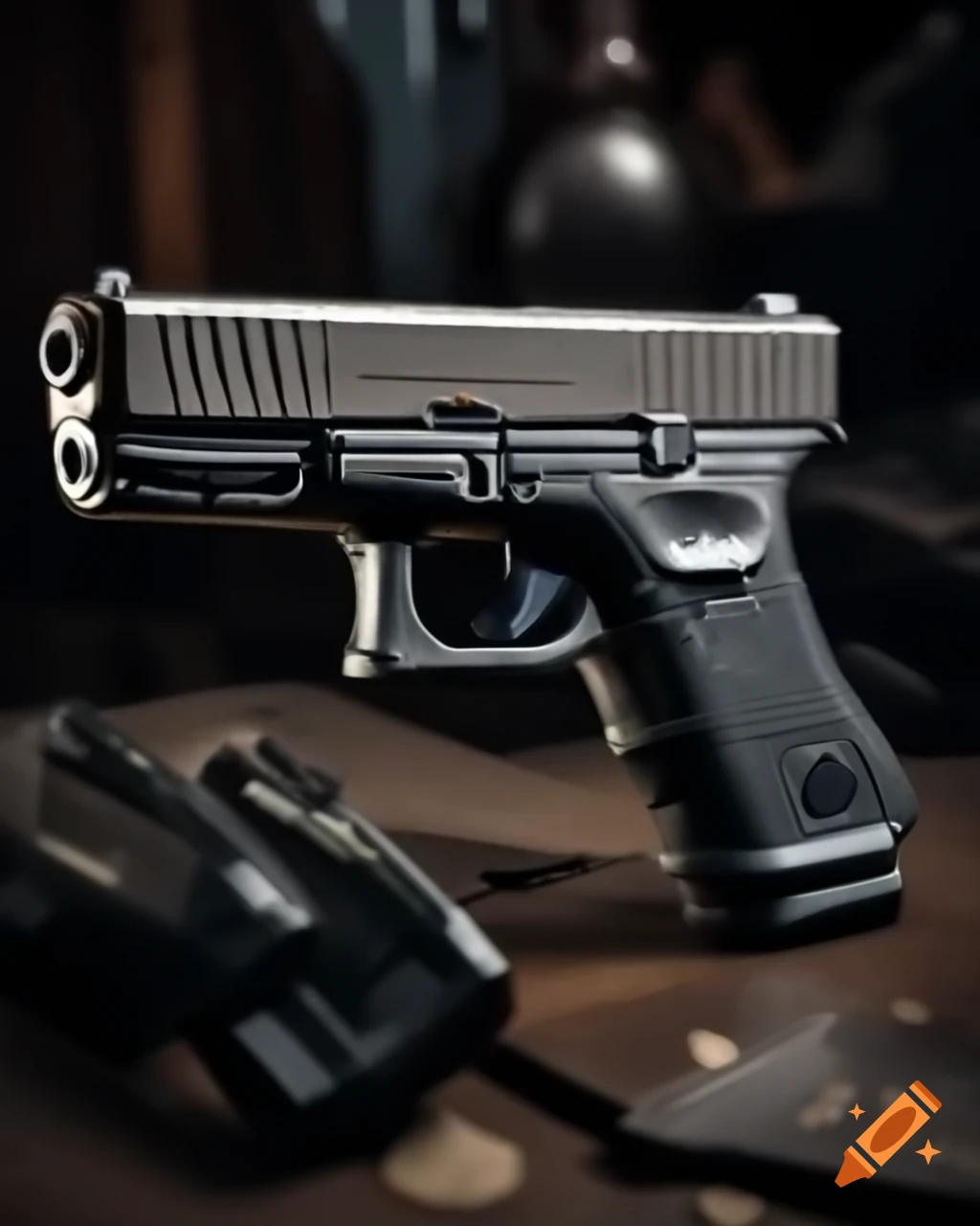 Realistic depiction of a glock 17 handgun on Craiyon