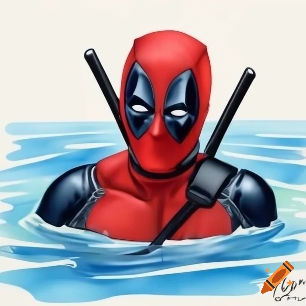 Deadpool character in a pool, Scribblenauts Unlimited art style on Craiyon