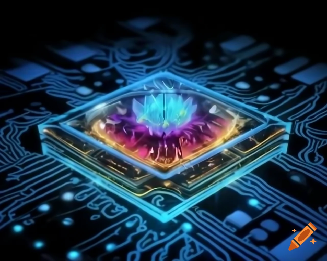 Digital illustration of flower with detailed circuit board patterns in ...