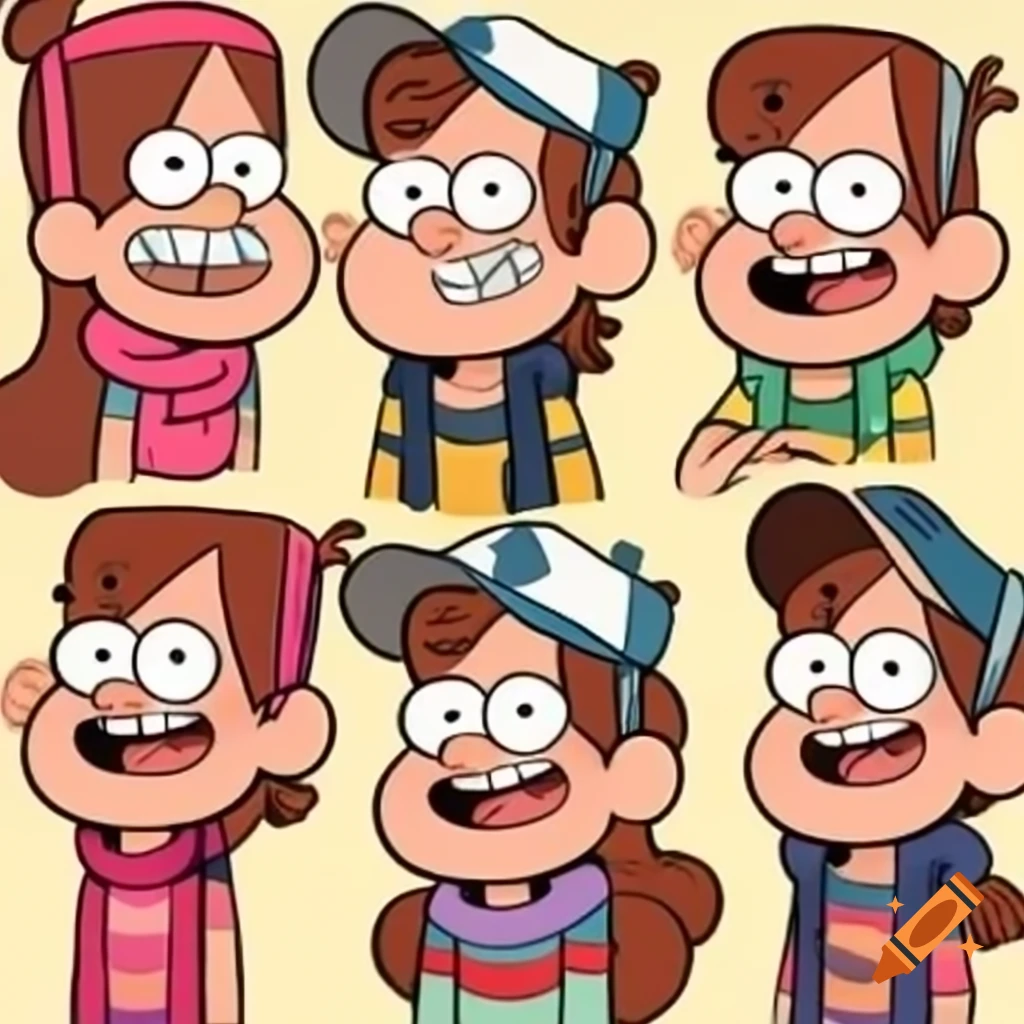 Mabel Pines character reference sheet showcasing various shirt colors ...